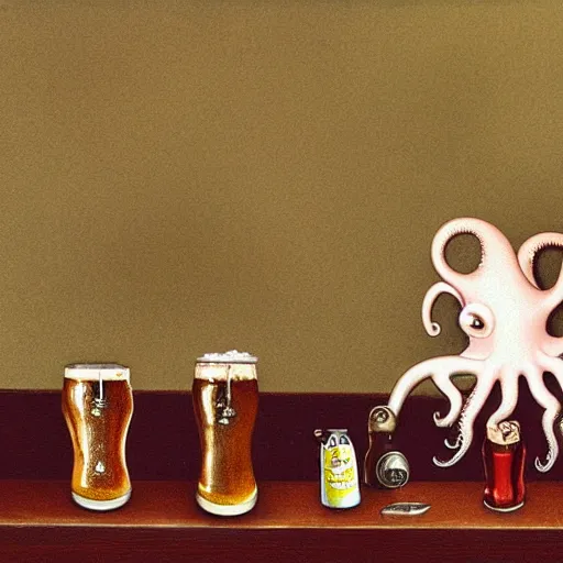 An octopus drinking a beer in a pub, an illustration | Stable Diffusion ...