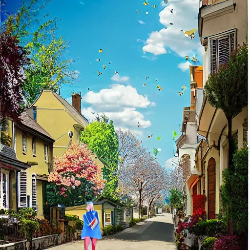 A beautiful collage of a street scene in a quiet | Stable Diffusion