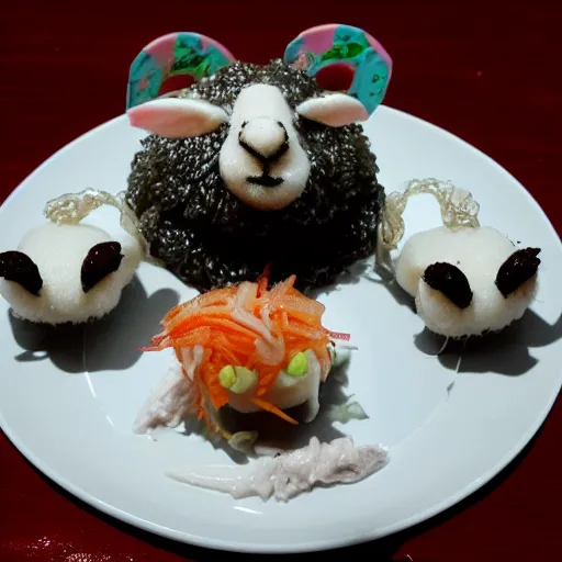edible sheep made of rice, noodles and tuna sashimi | Stable Diffusion ...