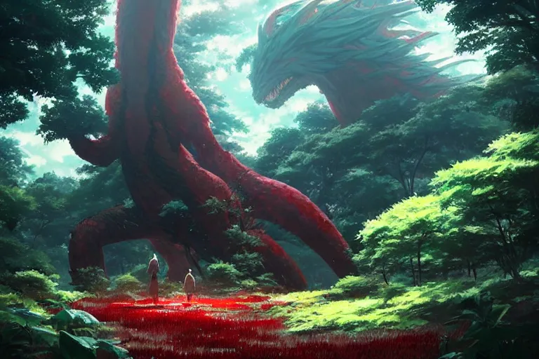 a large creature hybrid kaiju, covered in red | Stable Diffusion | OpenArt