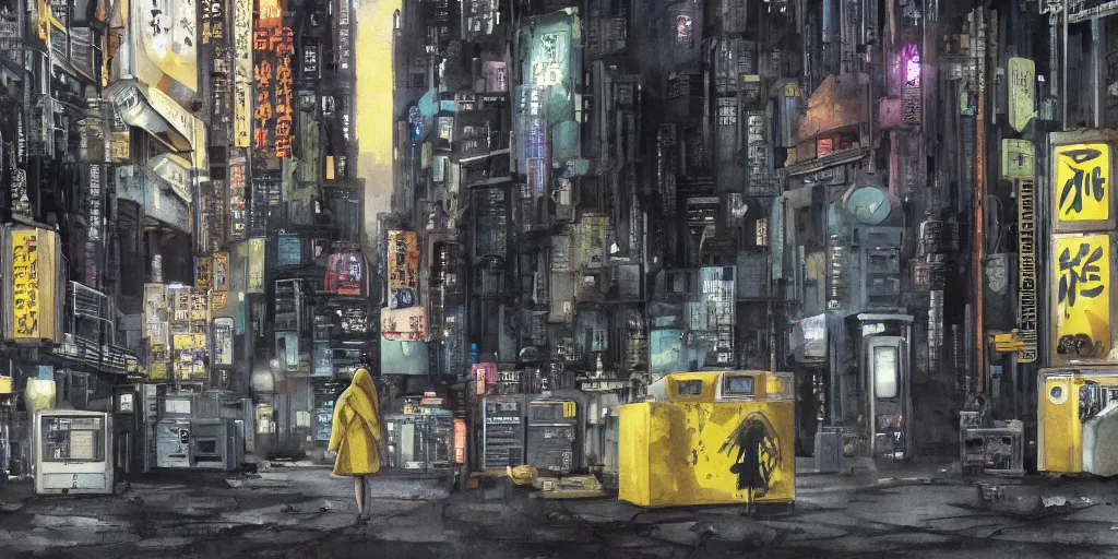 a dusty deserted city, a girl with a yellow raincoat | Stable Diffusion ...