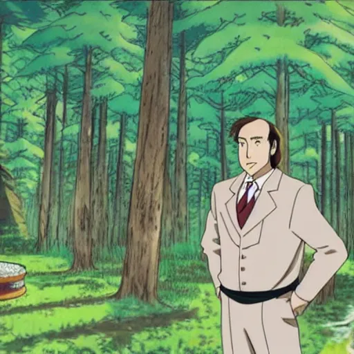 Saul Goodman in a forest by studio Ghibli, anime | Stable Diffusion ...