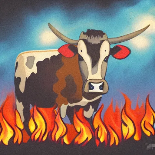 a cow in hell, surrounded by fire, realistic render | Stable Diffusion ...