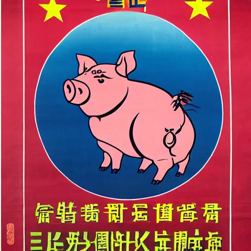 chinese propaganda poster with a cartoon pig as the | Stable Diffusion ...