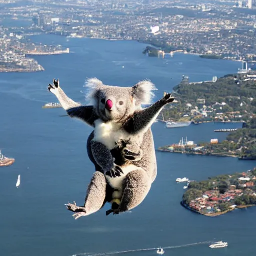 a photo of a koala skydiving above sydney. action | Stable Diffusion ...