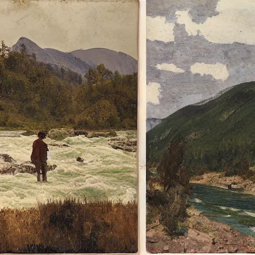 Collage. a landscape of a mountainous area with a | Stable Diffusion ...