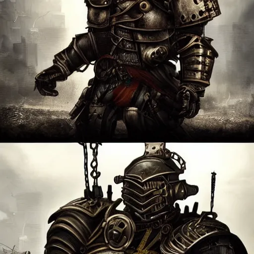 a post-apocalyptic powered armored knight in the style | Stable Diffusion