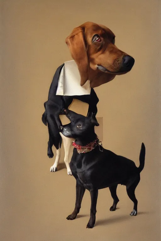 oil painting of a well dressed dog fetching the post, | Stable ...