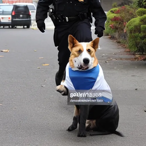 a dog wearing a policeman uniform, chasing a robber | Stable Diffusion
