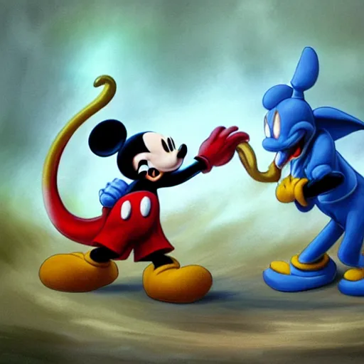 mickey mouse fighting a dragon, realistic, medieval, | Stable Diffusion ...