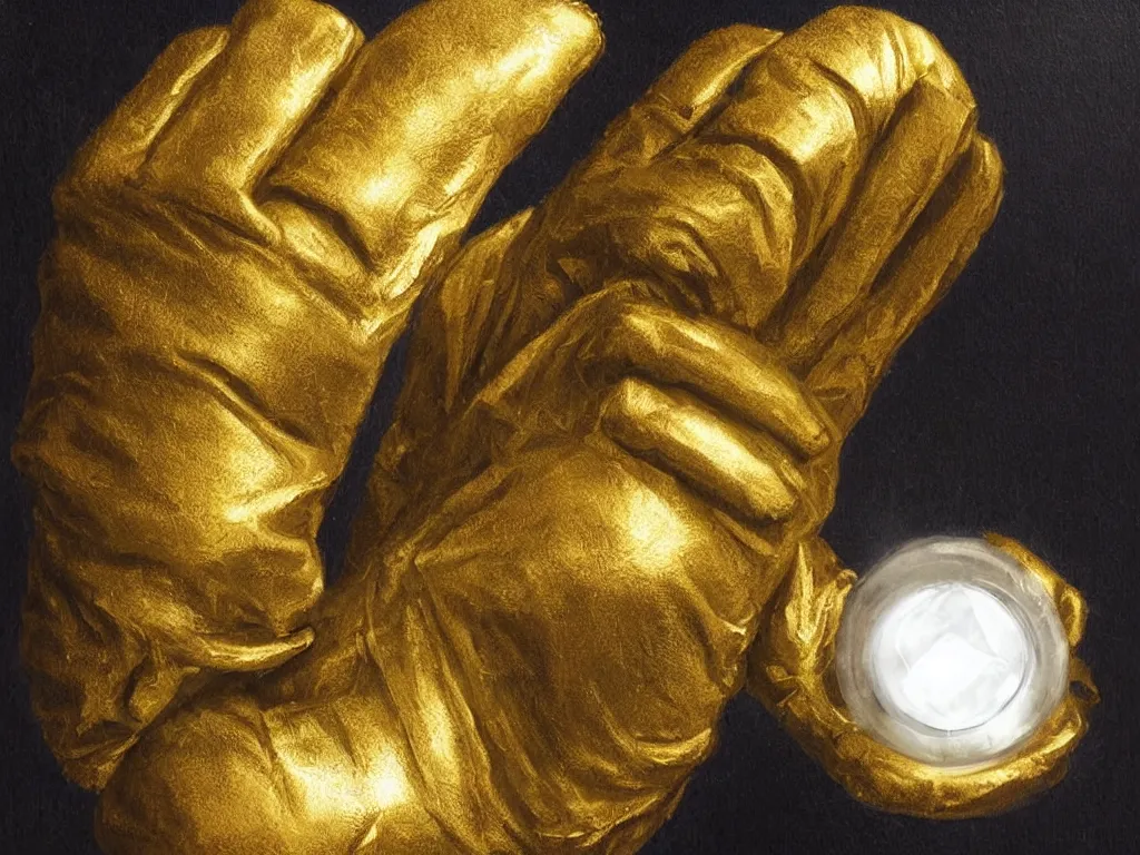 a fantasy style painting of a worn golden glove | Stable Diffusion