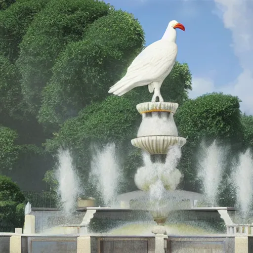 a large white bird standing on top of a fountain, a | Stable Diffusion ...