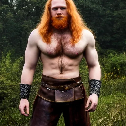 ginger viking with flowing long wavy hair, wearing | Stable Diffusion