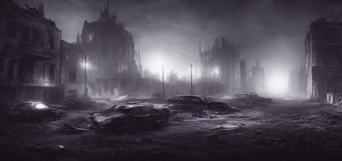 dramatic eerie render of dark abandoned ruined city at | Stable ...