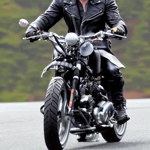 Jamie Dornan in a motorcycle biker costume, highly | Stable Diffusion