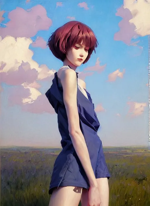 portrait of Rei Ayanami from Evangelion, countryside, | Stable Diffusion