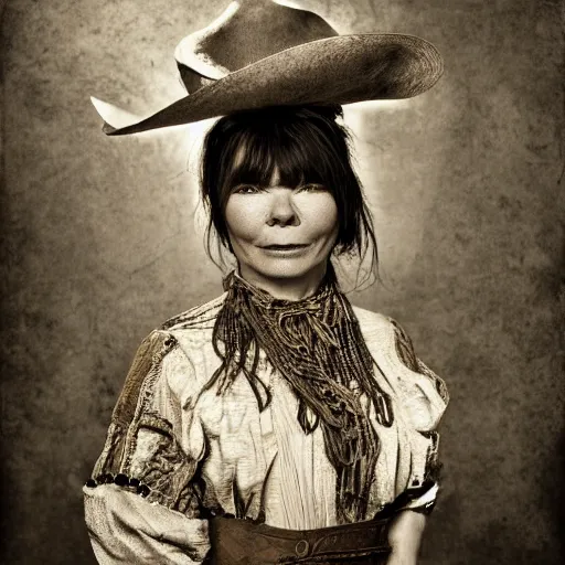 bjork in the old west, sepia tone, highly detailed, | Stable Diffusion