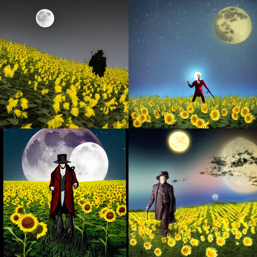 A vampire hunter in a field of sun flowers, with the | Stable Diffusion ...