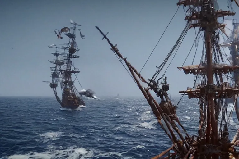 vfx movie closeup pirate ships firing canons by | Stable Diffusion ...