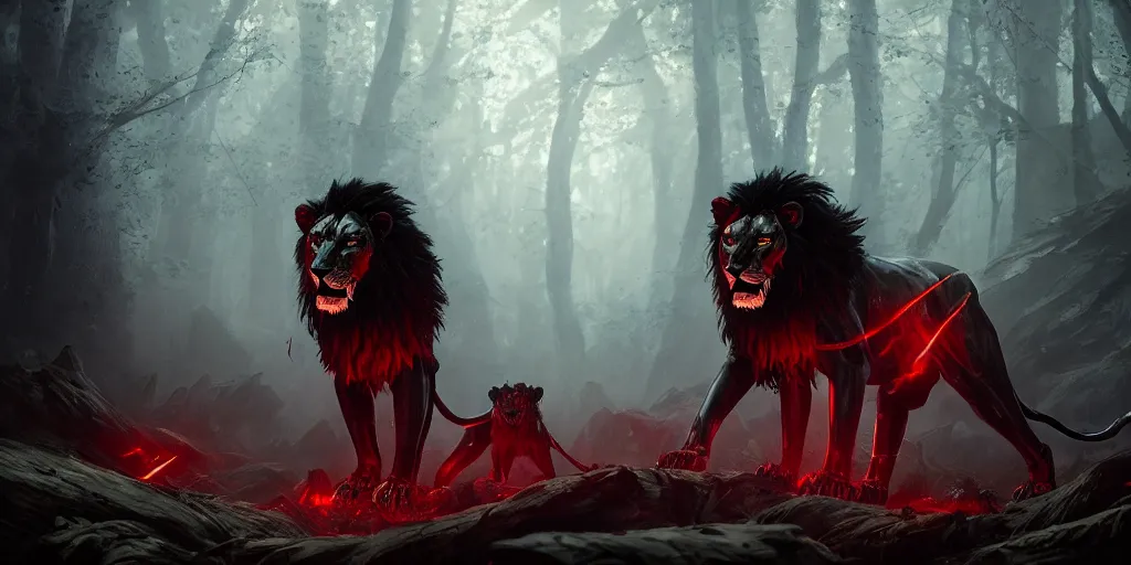 demonic humanoid lions in heavy armor, red glowing | Stable Diffusion ...