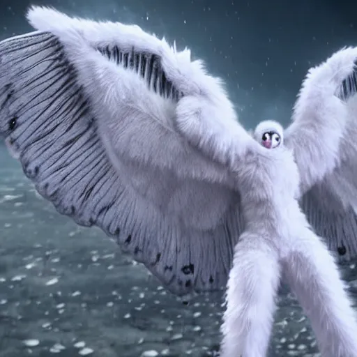 full body of a white and brown mothman female, movie | Stable Diffusion ...