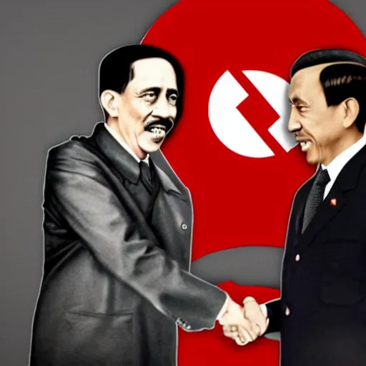 historical picture of hitler handshake with jokowi, | Stable Diffusion ...