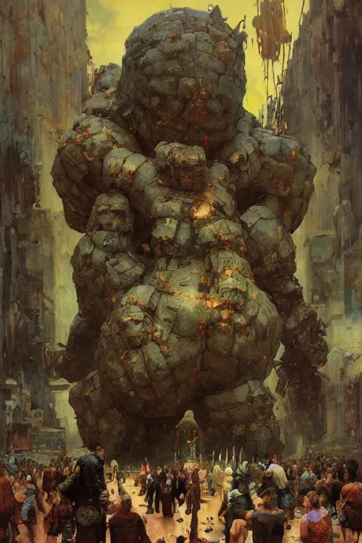 evil priests awake a giant golem, dynamic, painted by | Stable ...