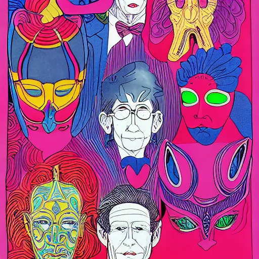 the masks of personas, colored ink + permanent marker, | Stable ...
