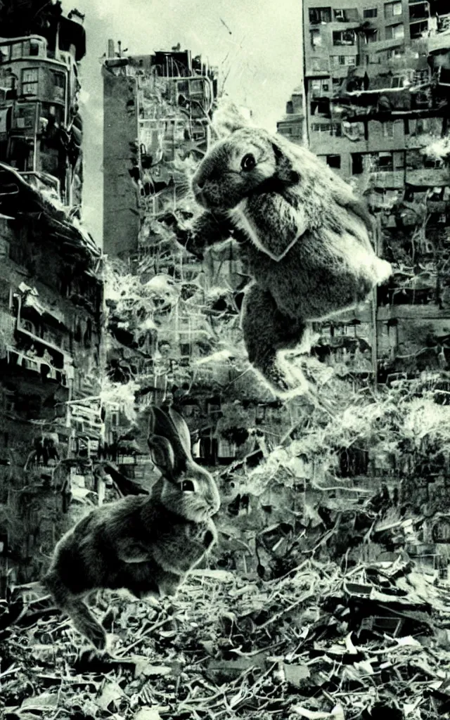 Rabbit Kaiju destroying buildings, film still | Stable Diffusion | OpenArt