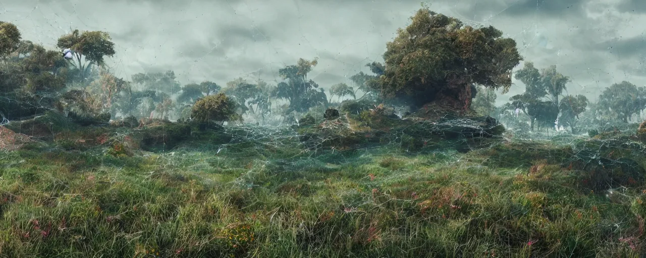 otherwordly landscape covered in spiderweb, [ | Stable Diffusion | OpenArt