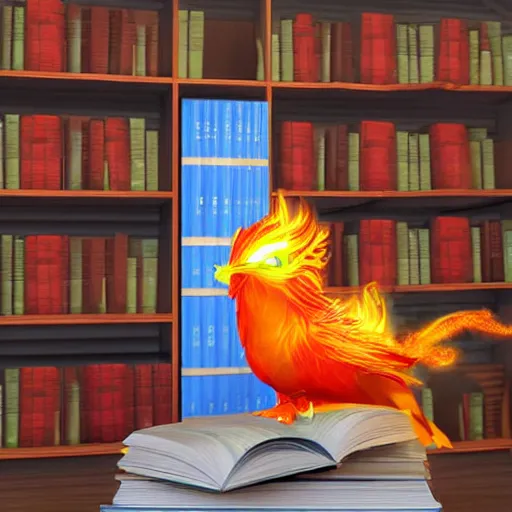 a cute flaming mythical firebird reading a book in a | Stable Diffusion | OpenArt