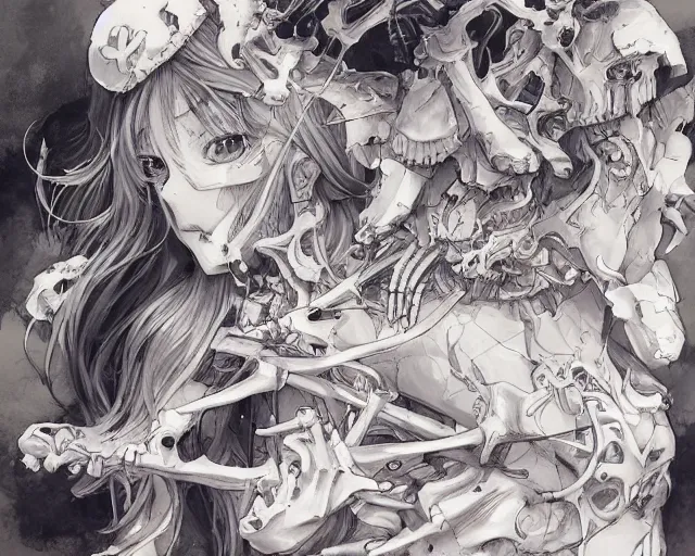 anime girl fighting a skeleton confident pose, | Stable Diffusion