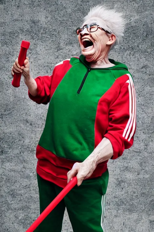 old lady screaming and laughing, red dyed hair, | Stable Diffusion ...