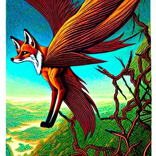 An absurdly-detailed Winged-Fox suspended in thorny | Stable Diffusion ...