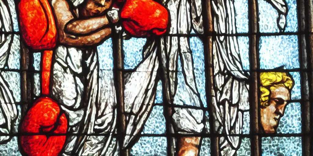 an angel with boxing gloves, church window | Stable Diffusion | OpenArt