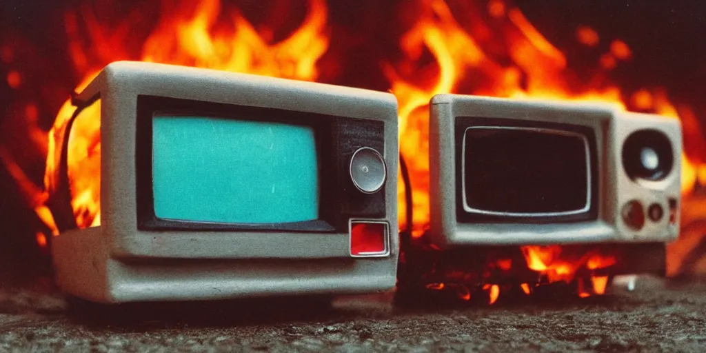 analog polaroid of a retro tv on fire, showing a | Stable Diffusion ...