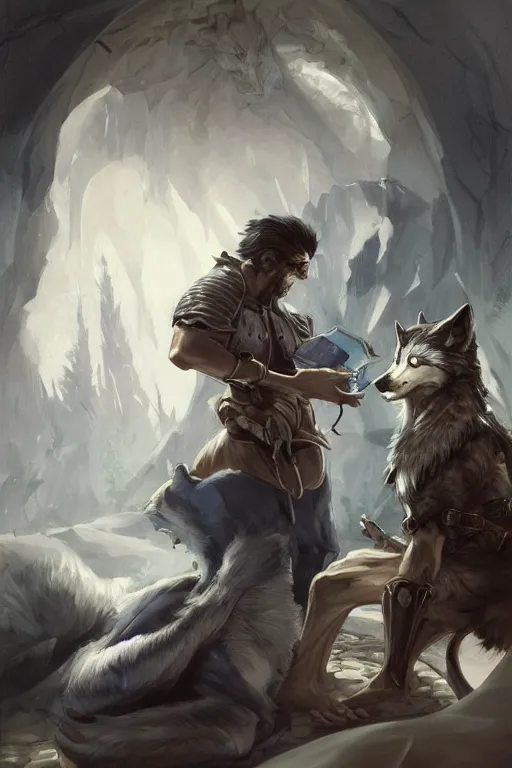 concept art of fitzchivalry and nighteyes wolf reading | Stable Diffusion