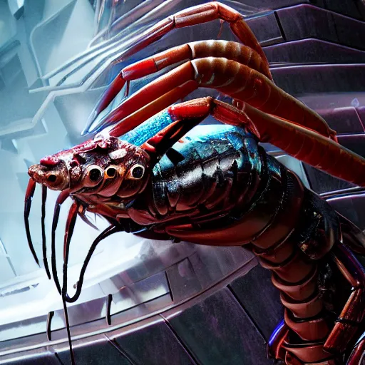 a humanoid cyberpunk shrimp god, evil, villain, | Stable Diffusion ...