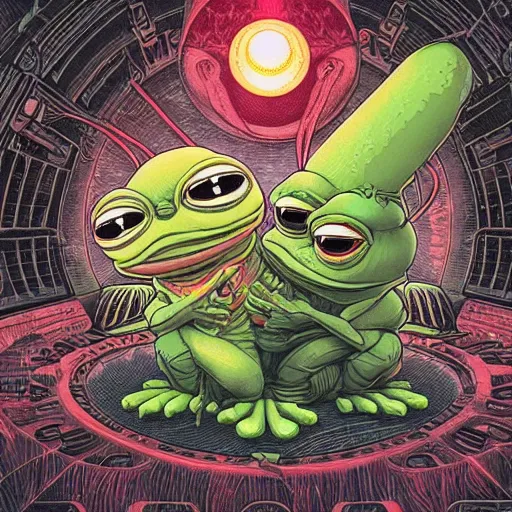 pepe the frog abducted by ufo, rotary symmetrical, | Stable Diffusion ...
