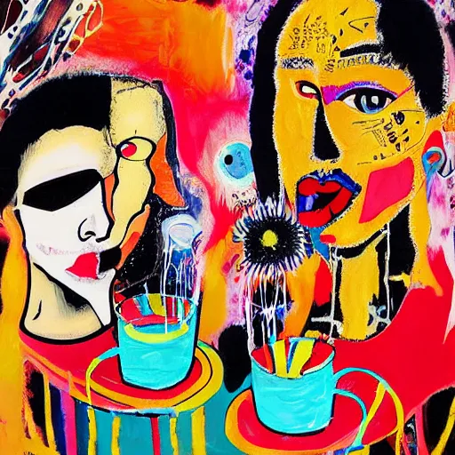 acrylic painting of two bizarre psychedelic goth women | Stable ...