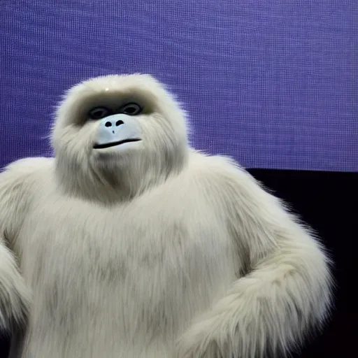 a yeti presenting on stage at an apple keynote event | Stable Diffusion