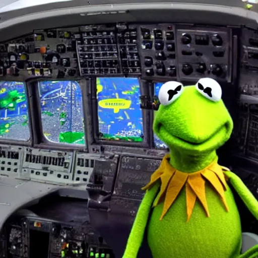 Kermit the frog piloting a 737 interior cabin cockpit | Stable ...