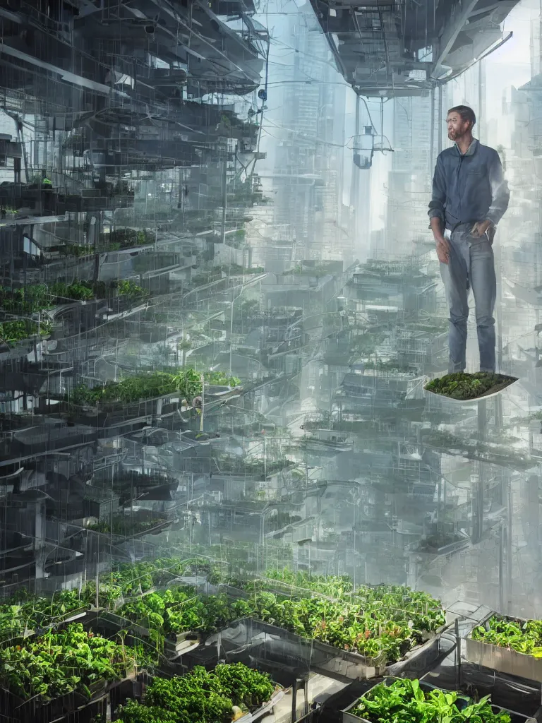farmer at his futuristic vertical farm growing food in | Stable ...