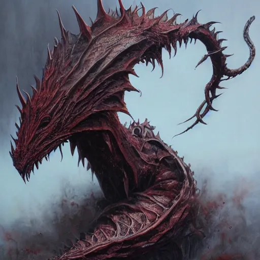 Rotten wyrm dragon with face of Nicolas Cage, dark | Stable Diffusion