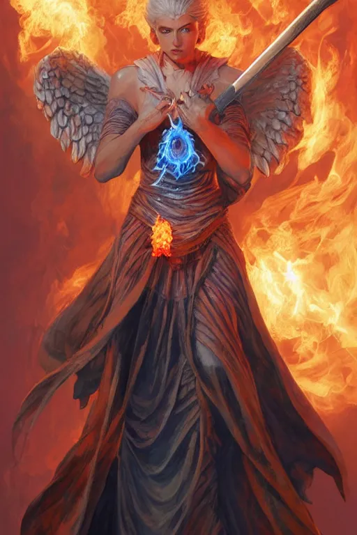 portrait of the devotion angel wizard wearing flaming | Stable ...