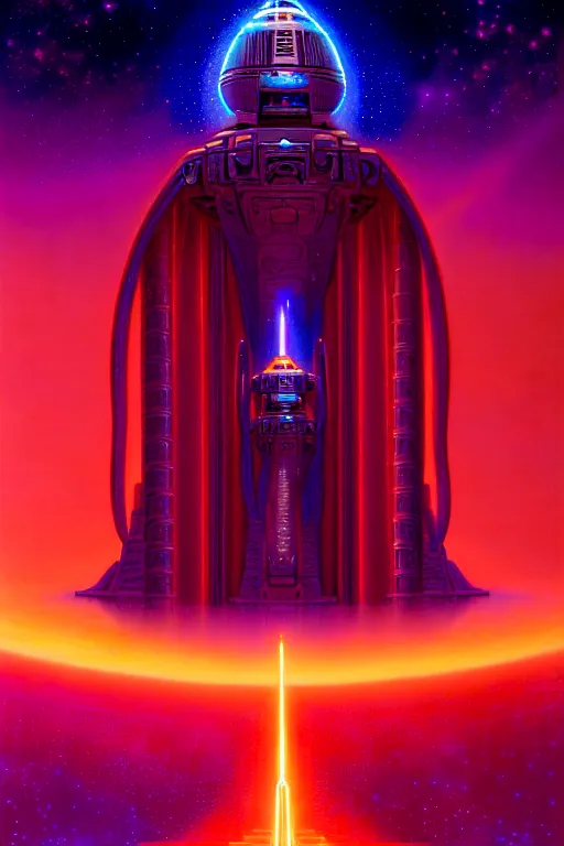 an epic hyperspace light technology temple with female | Stable ...