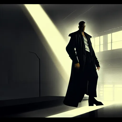 imposing and relaxed cyberpunk gangster, white duster | Stable ...