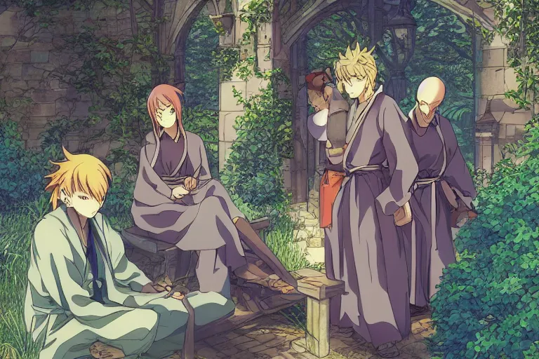 cell shaded anime key visual of a group apprentice | Stable Diffusion ...