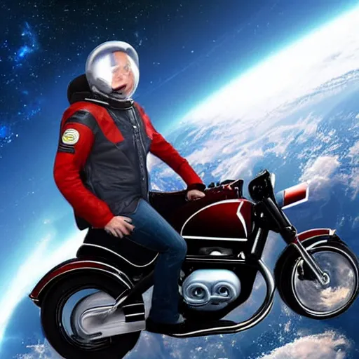 elon musk riding motorcycle in space, hd photo | Stable Diffusion
