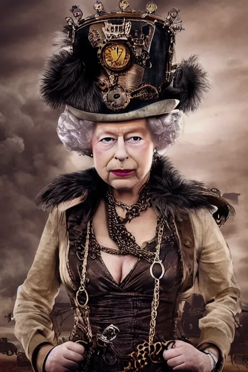steampunk queen elizabeth ii in mad max fury road | Stable Diffusion ...
